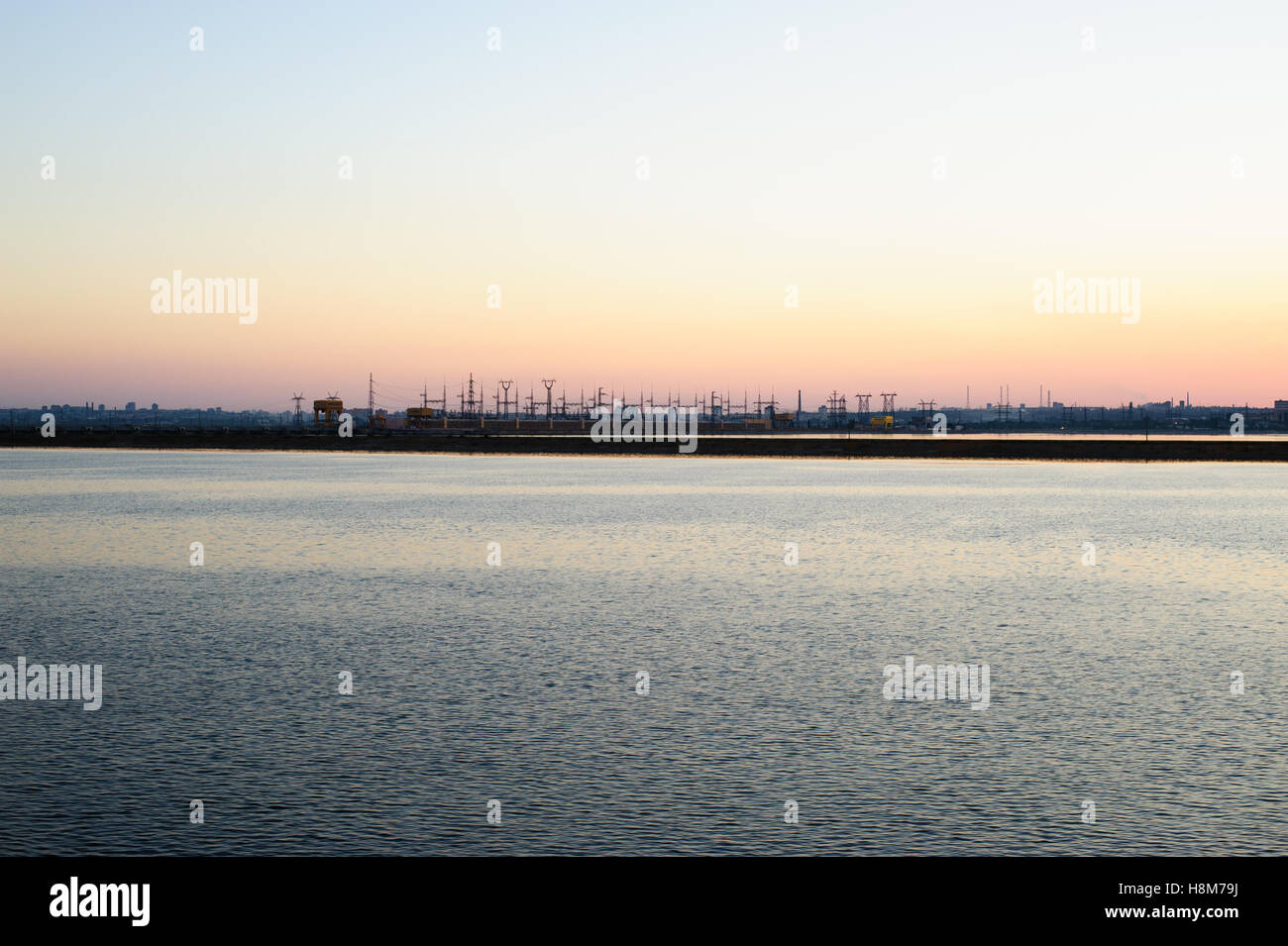 Beautiful sunset and view on The Volga Hydroelectric Station or Volga ...