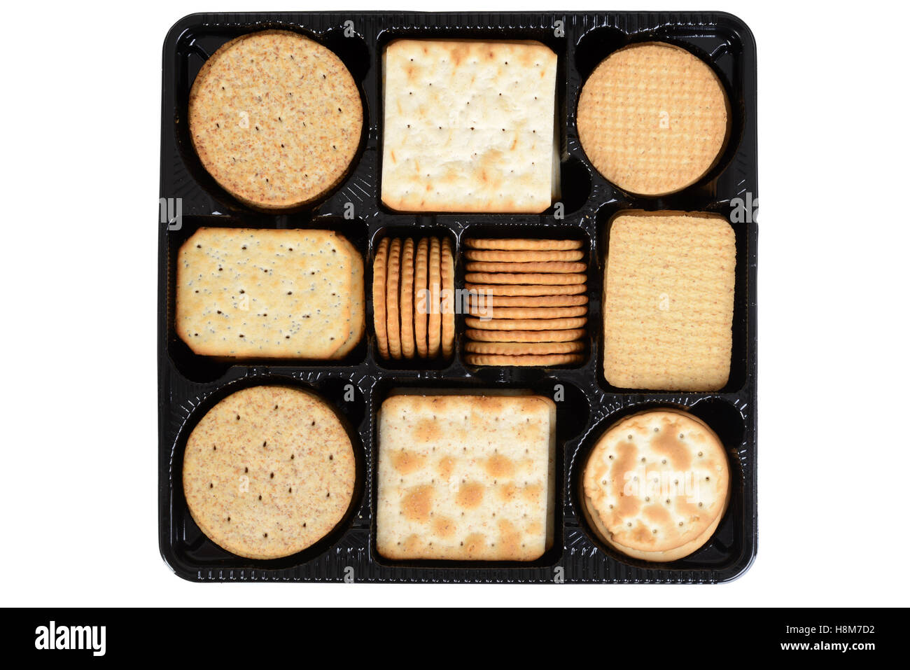 top view box assorted crackers Stock Photo - Alamy