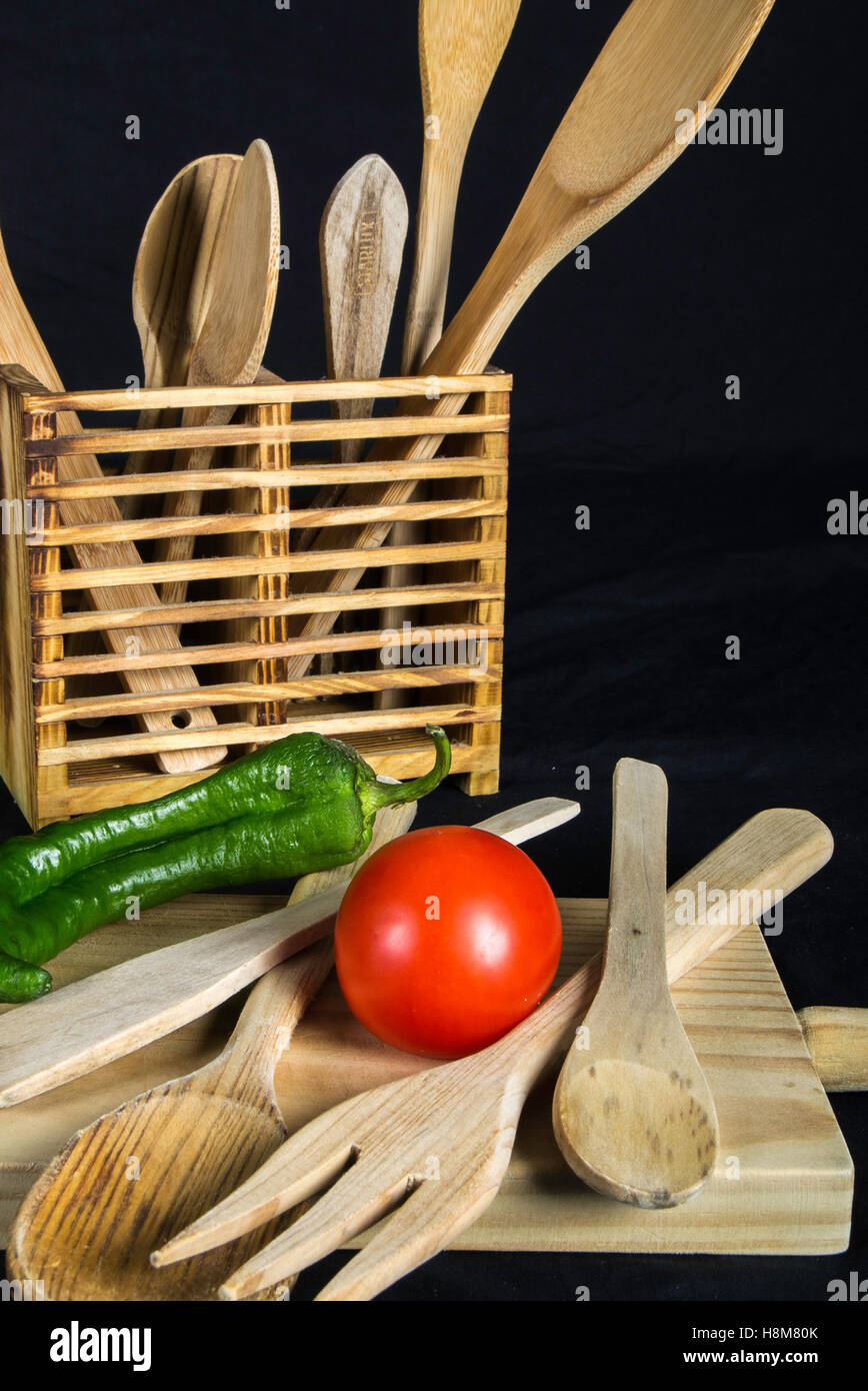 Still life with vegetables and kitchen utensils hi-res stock ...