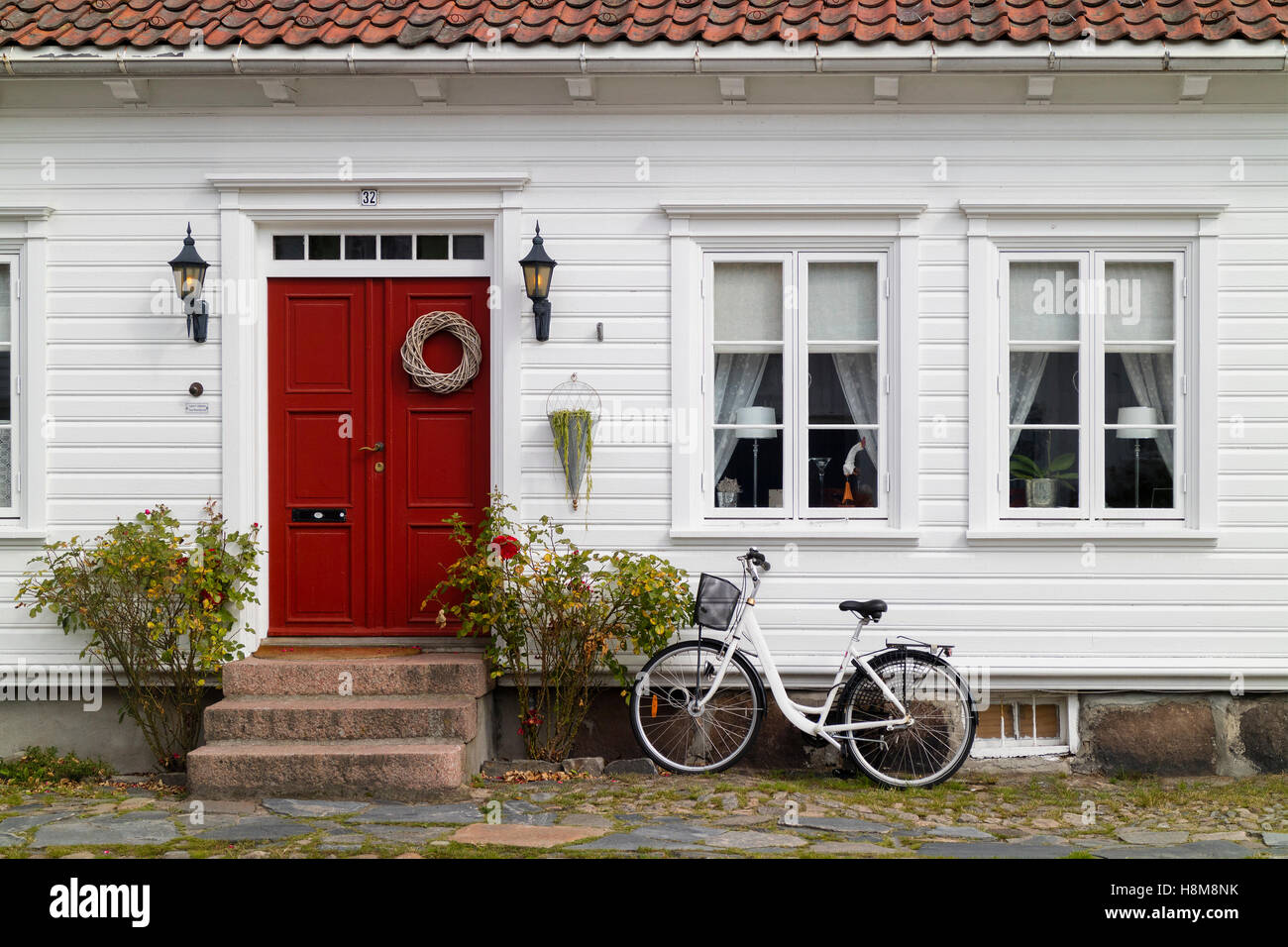 Traditional colorful wooden house in Kristiansand, Norway Stock Photo ...