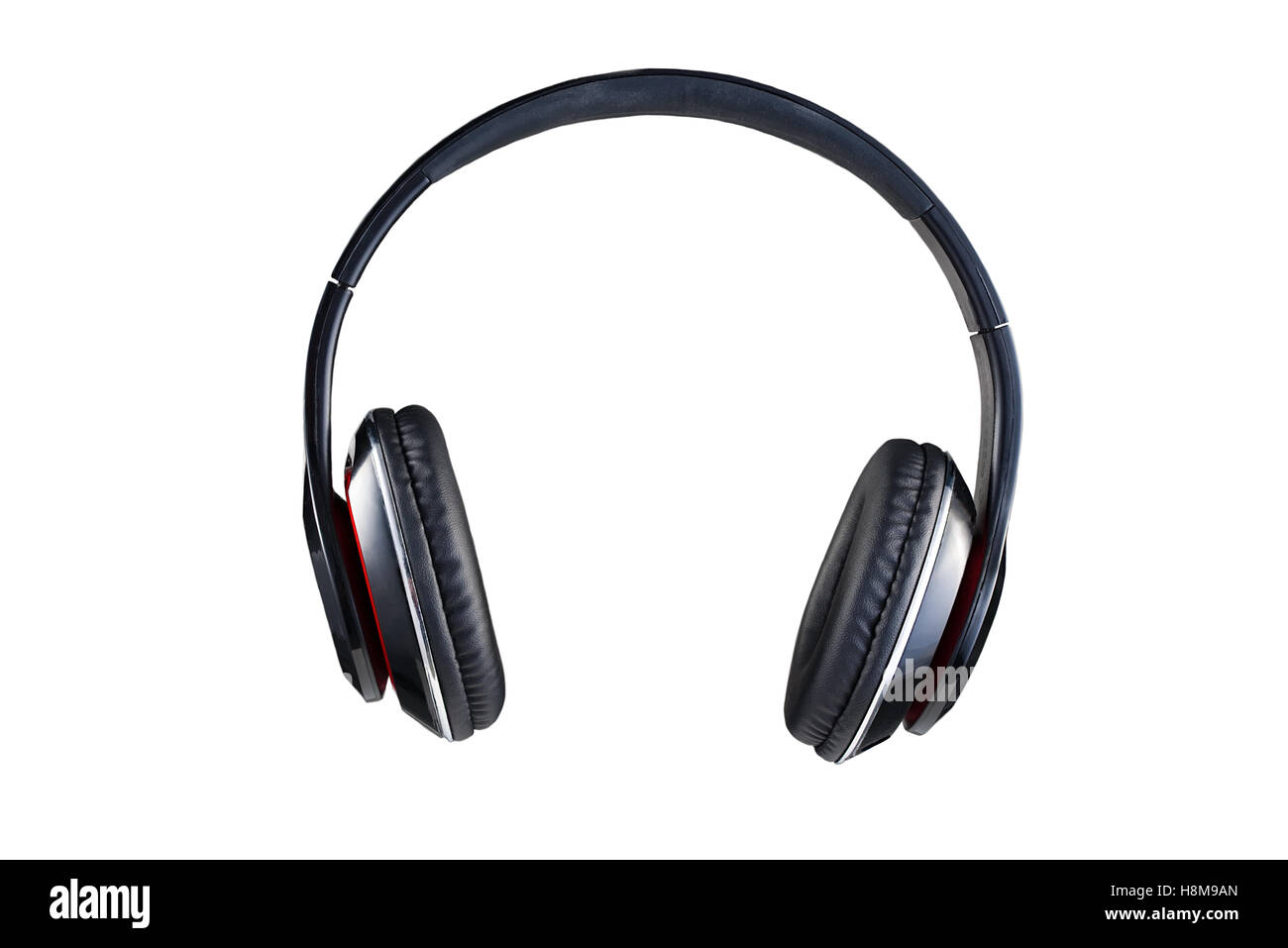 Wireless black headphones front view isolated on white background Stock ...