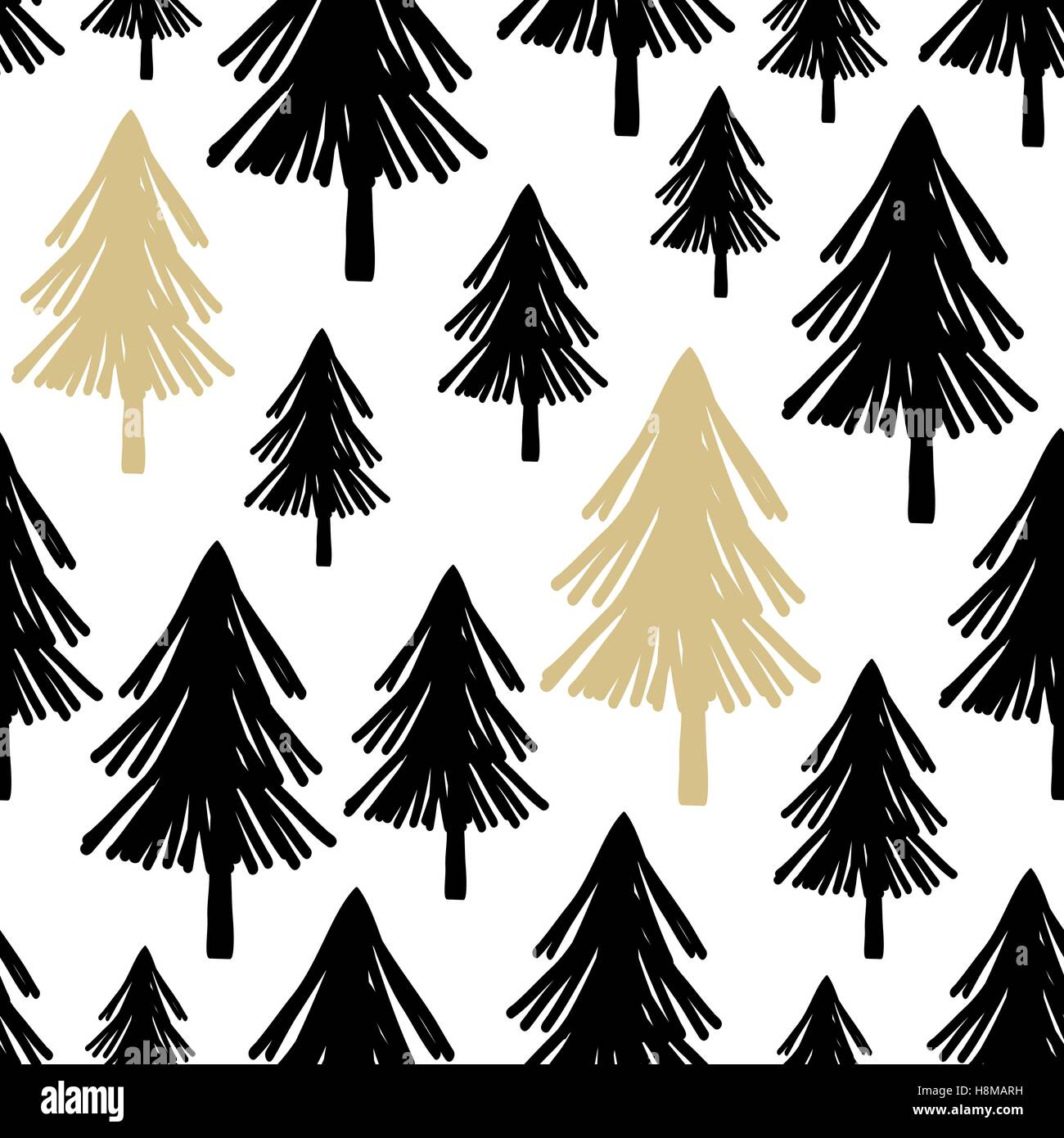 Seamless repeating pattern with Christmas trees in black and gold on ...