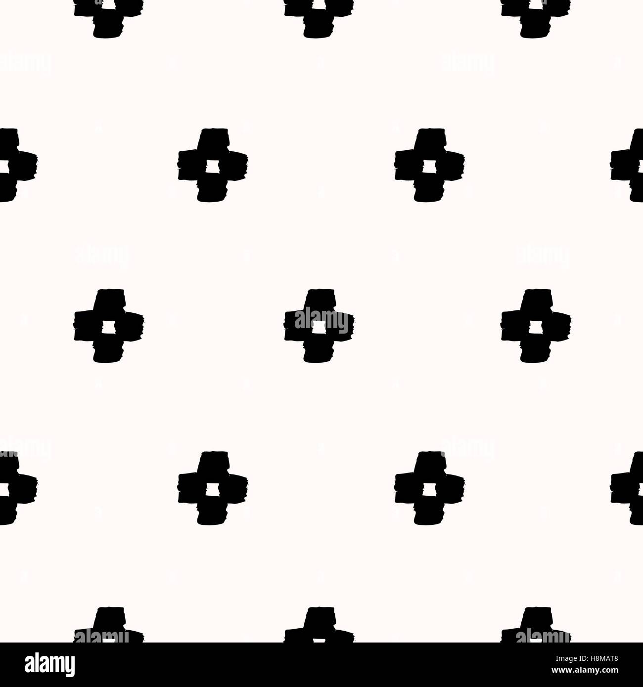 Hand drawn seamless cross shapes pattern in black and cream. Modern ...