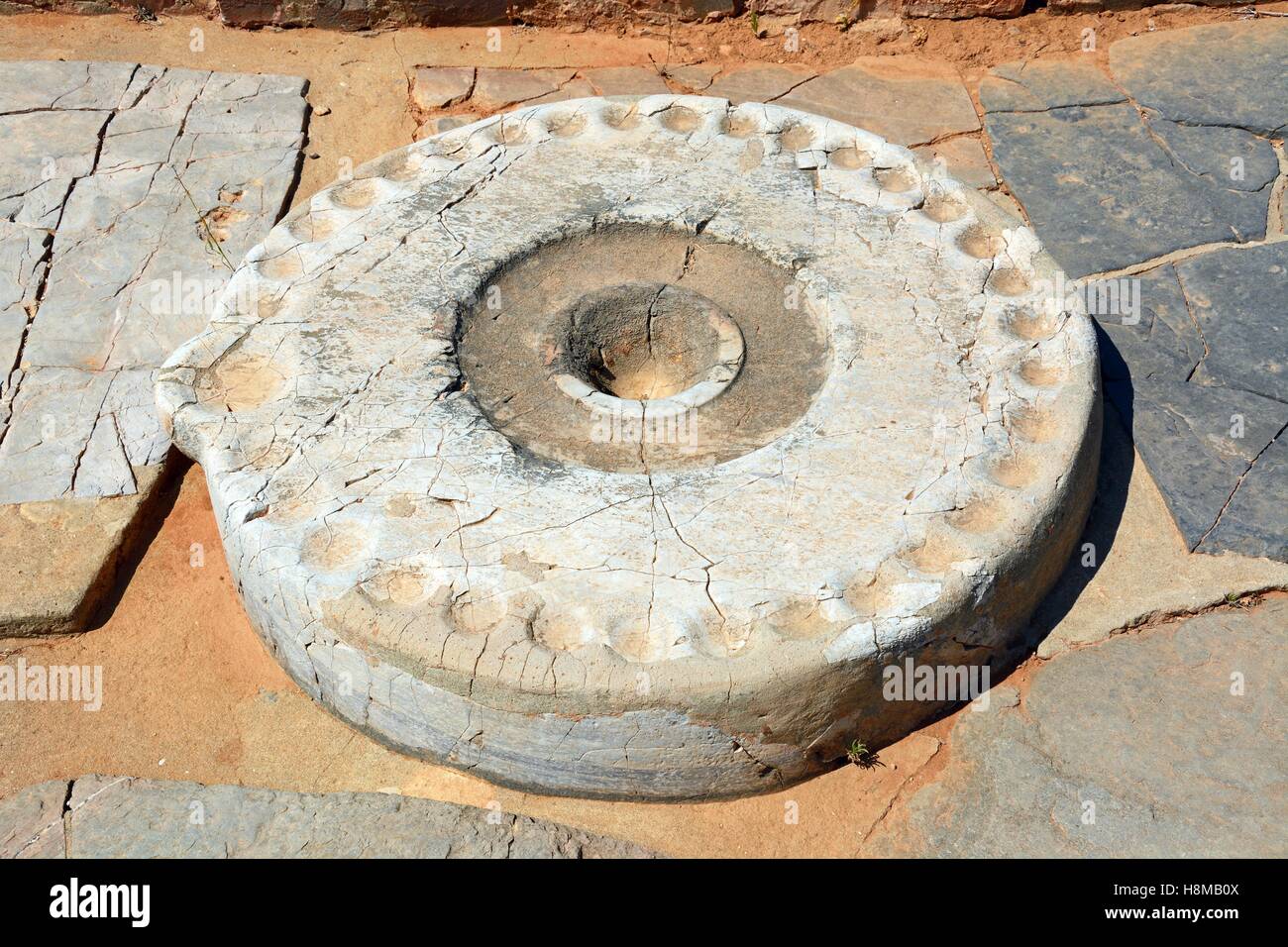 Ancient offering table at the Minoan Malia ruins archaeological site ...