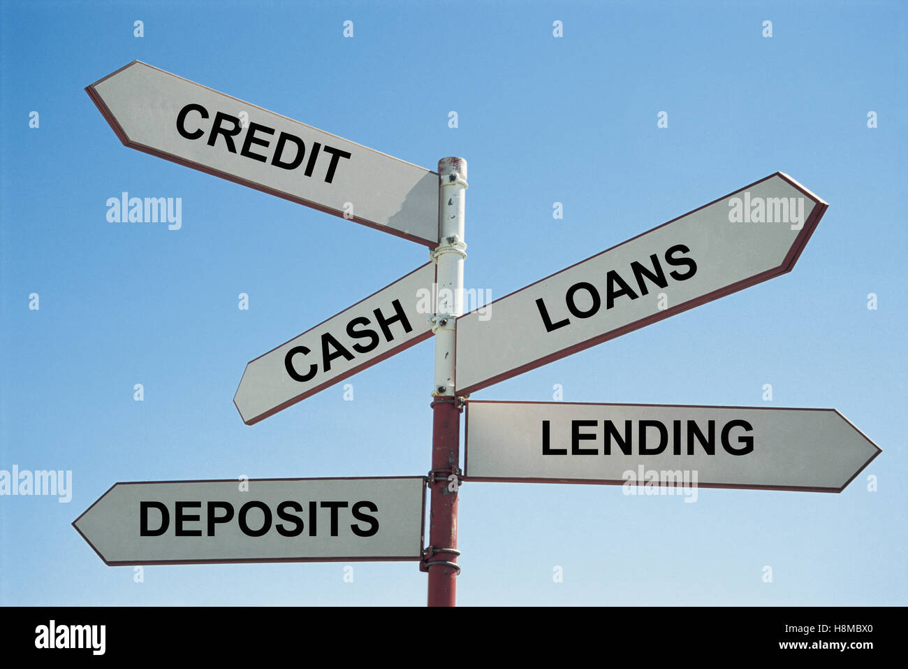 Signpost to banking Stock Photo - Alamy