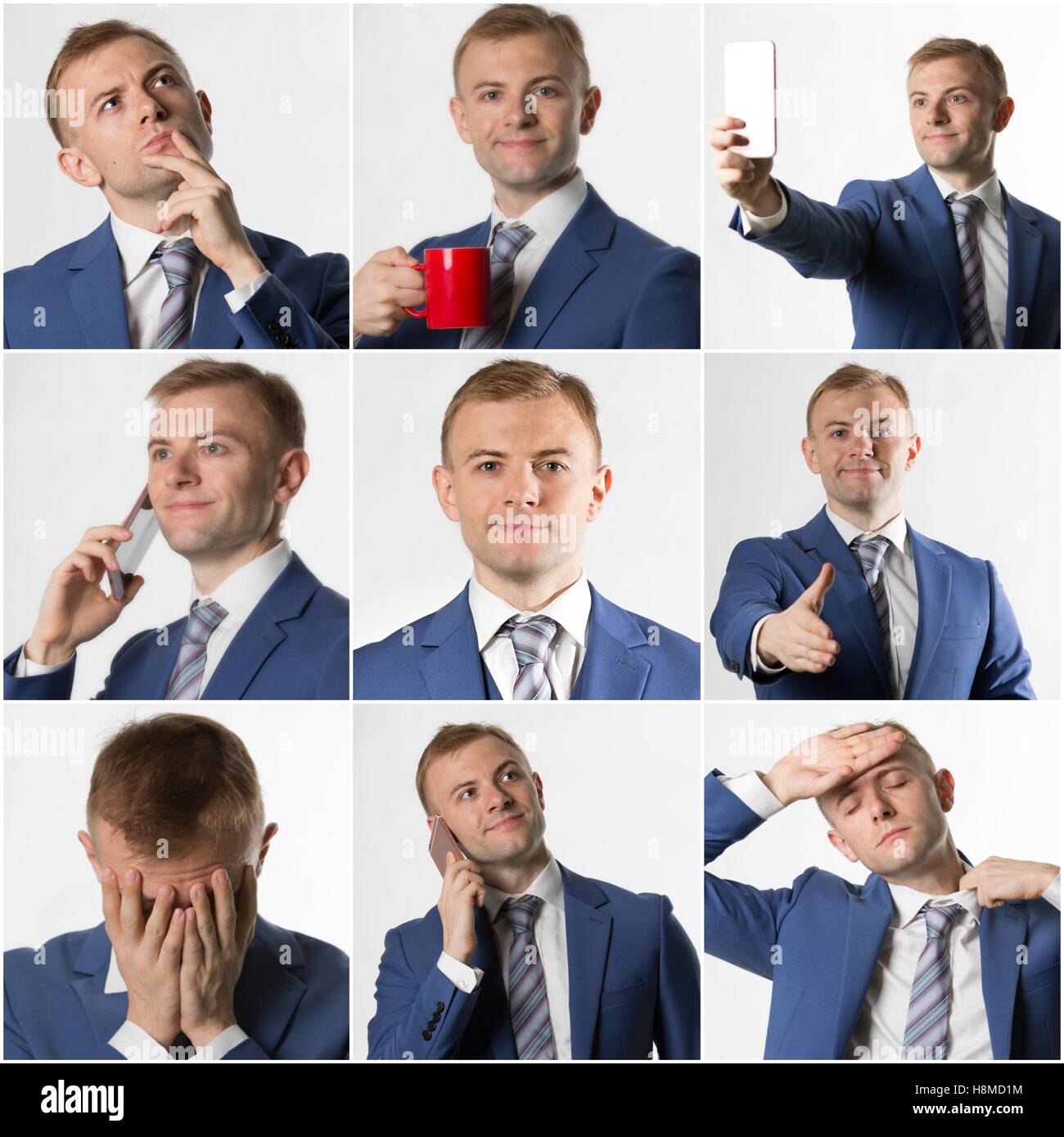 Collage of various businessman poses and expressions Stock Photo - Alamy