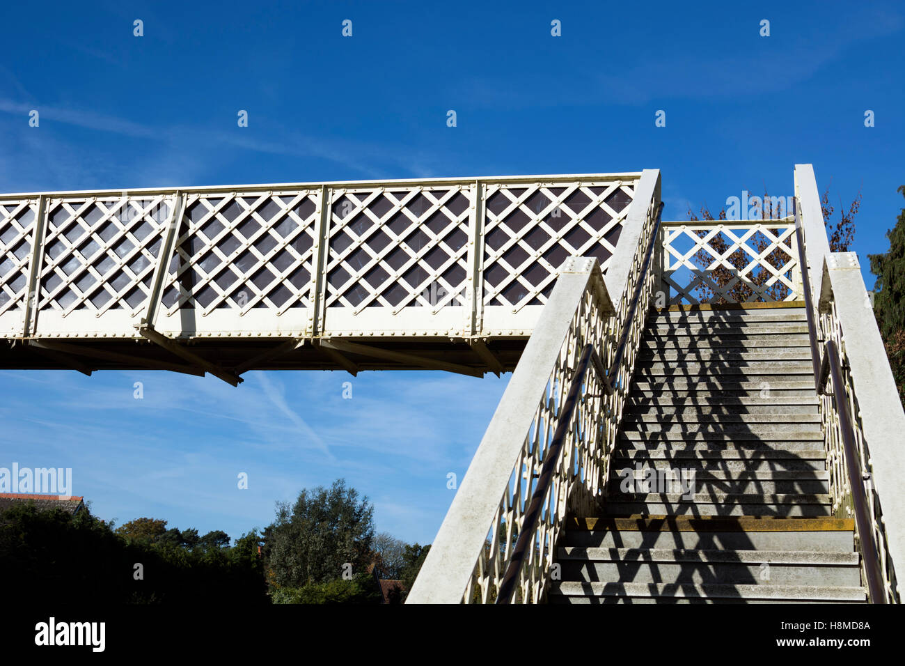 The footbridge at Bentley Heath railway level crossing, West Midlands ...
