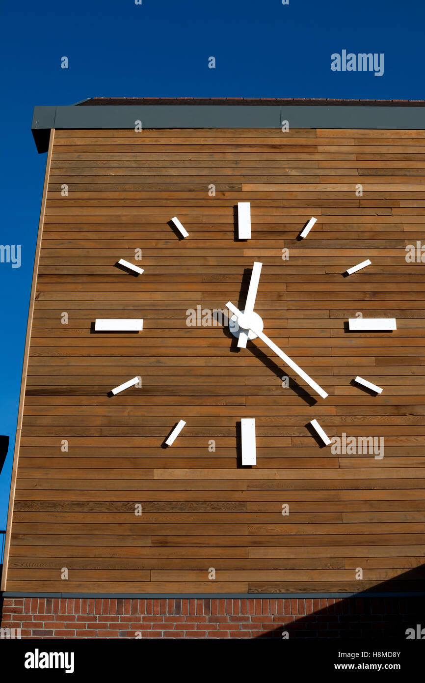 The clock on Sainsbury`s supermarket, Dorridge, West Midlands, England ...