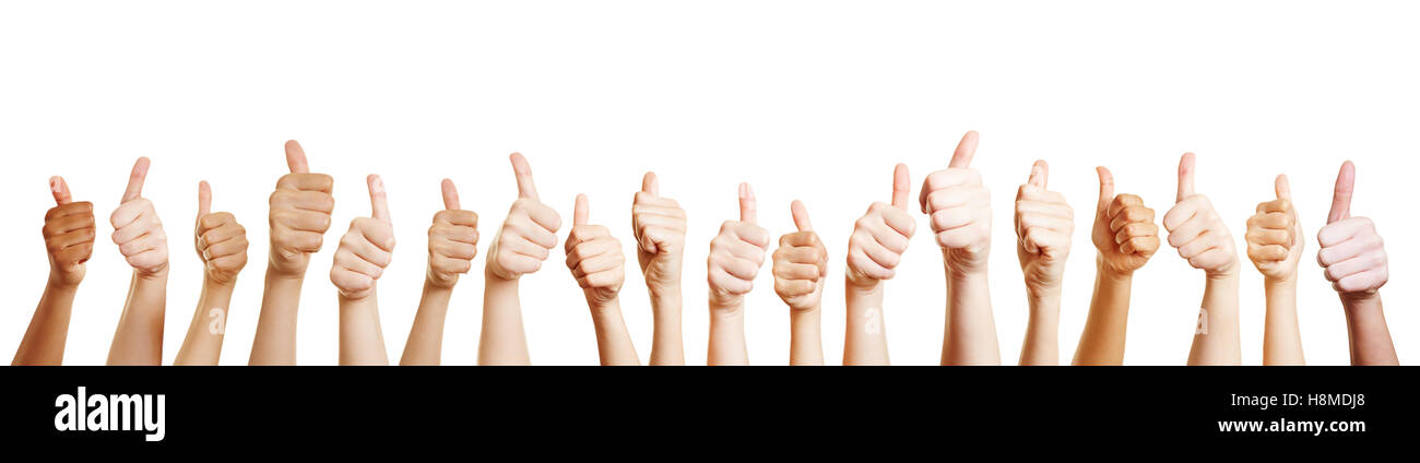 Hands of winner people with thumbs up as celebration Stock Photo - Alamy