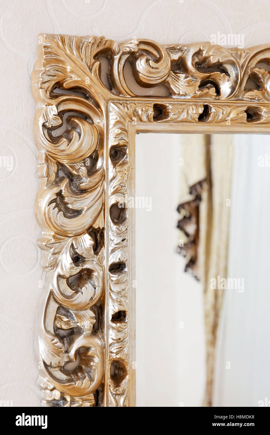 Part of golden baroque classical mirror frame Stock Photo - Alamy