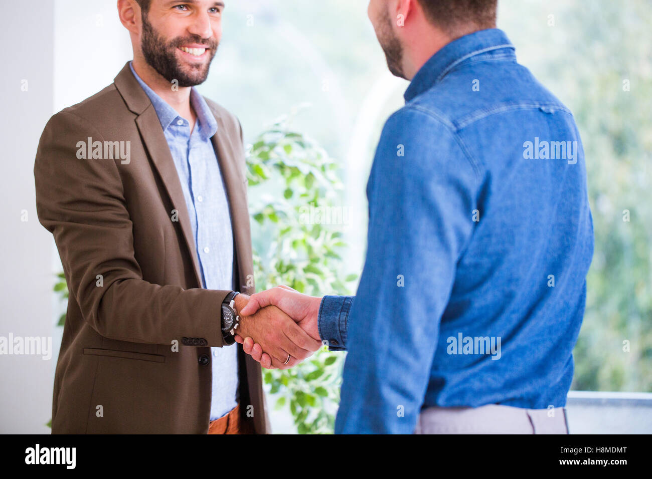 Two men shaking hands in office Stock Photo - Alamy