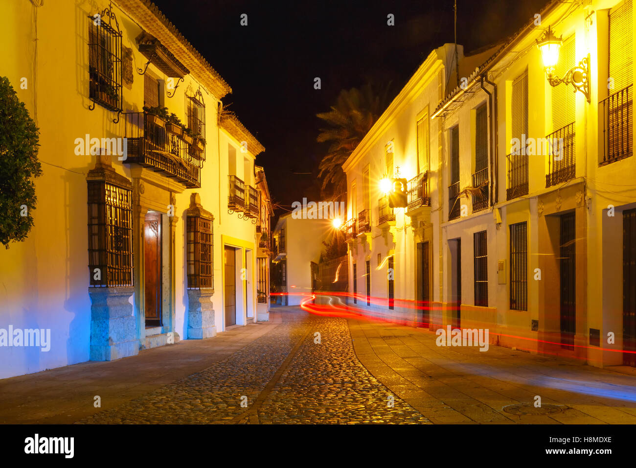 Night street in Old Town of Ronda, Spain Stock Photo - Alamy