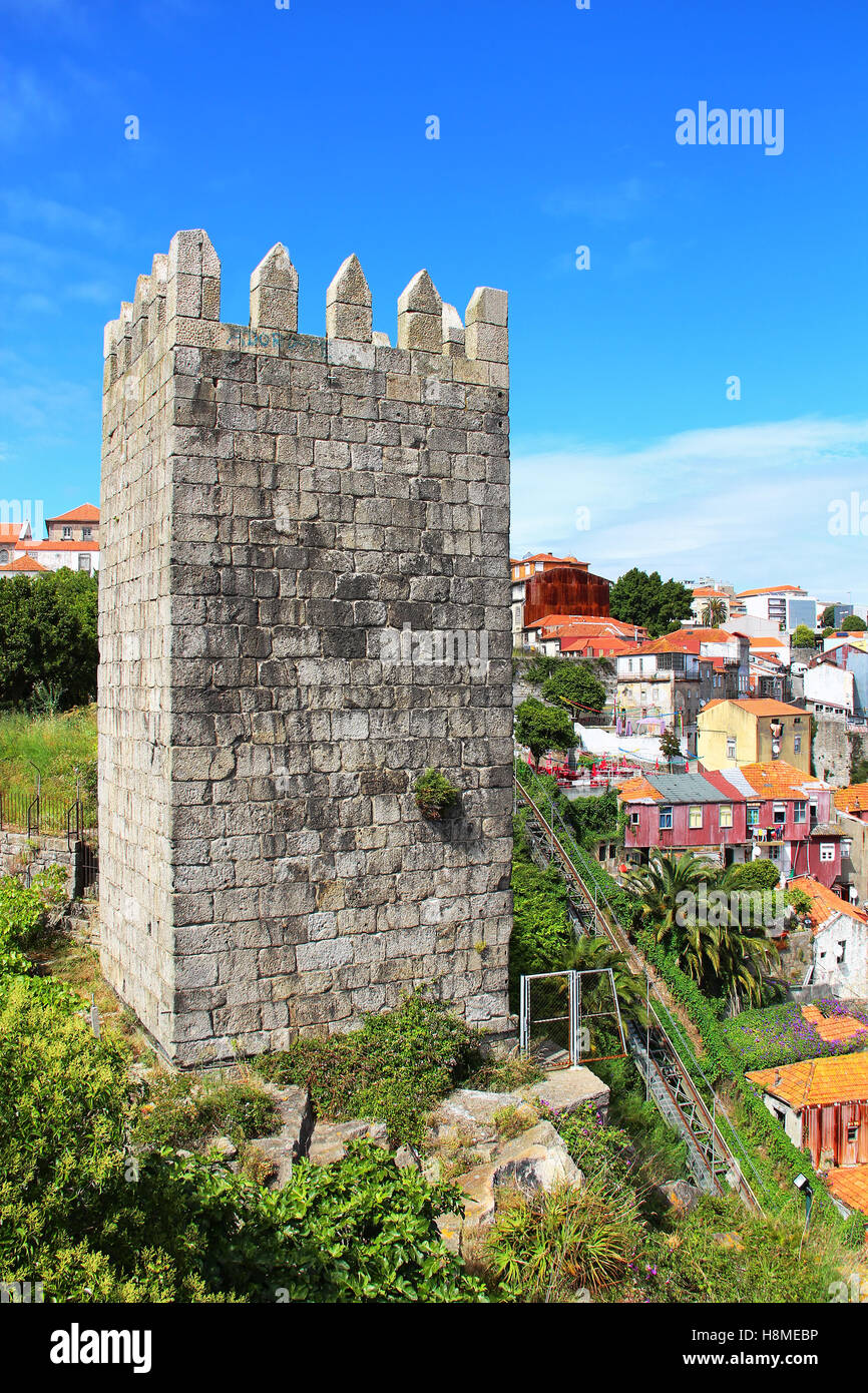 Muralhas Fernandinas (Ferdinand Wall) and funicular hill in Porto old ...
