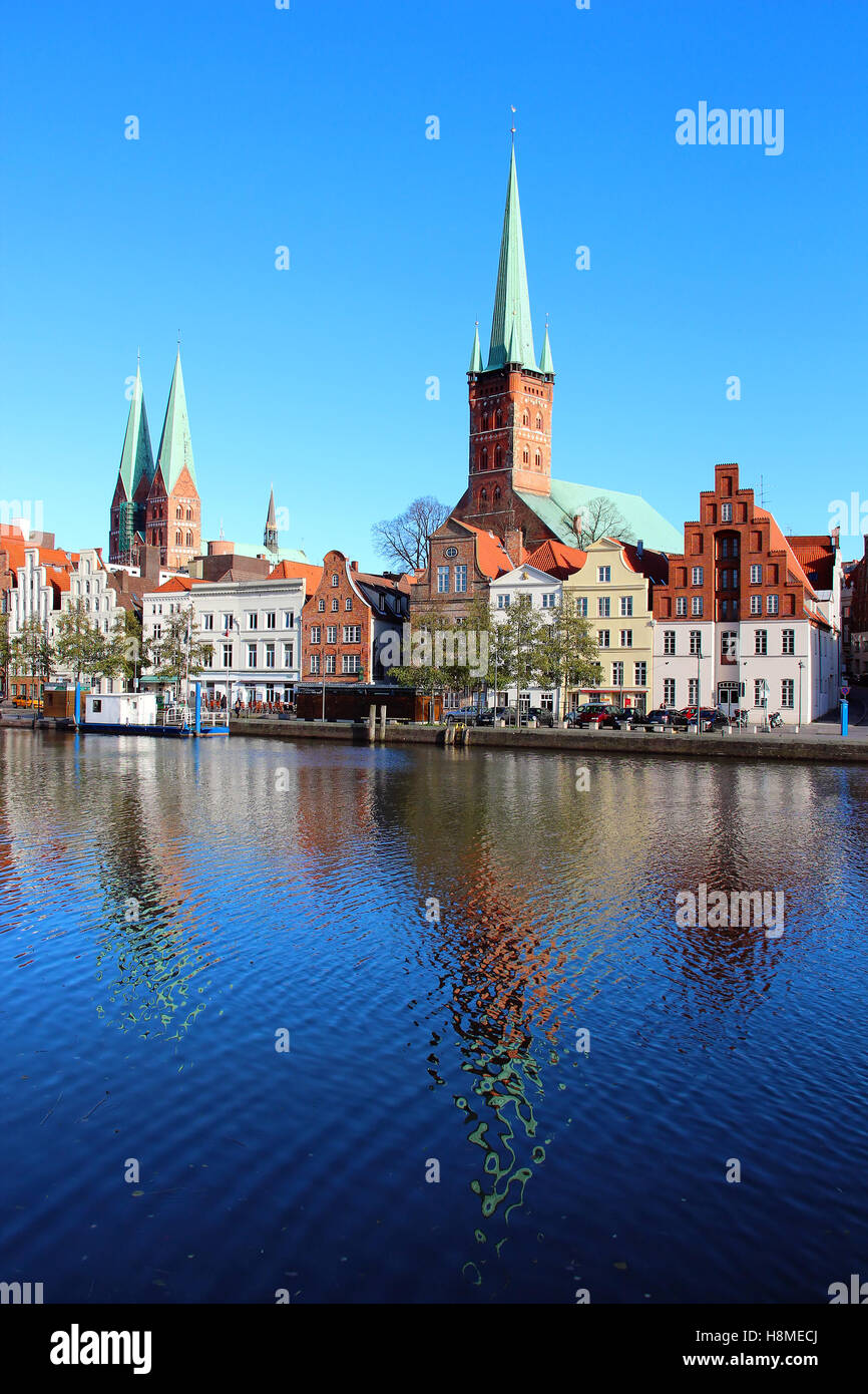 Lubeck old town with Marienkirche (St. Mary's Church) and Petrikirche ...