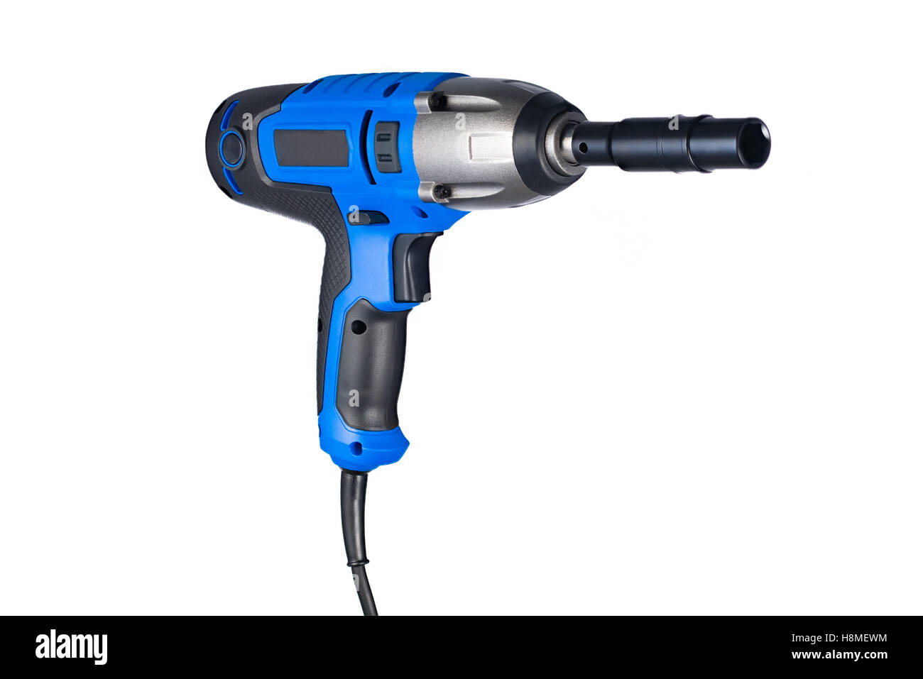Blue impact gun with socket right view isolated on white background ...