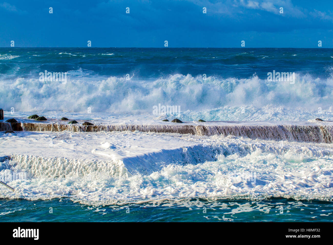 sea tempest in Bajamar municipality (Tenerife island) Spain Stock Photo ...