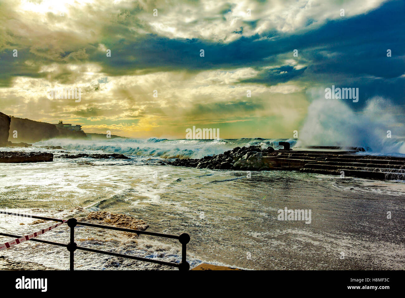 sea tempest in Bajamar municipality (Tenerife island) Spain Stock Photo ...
