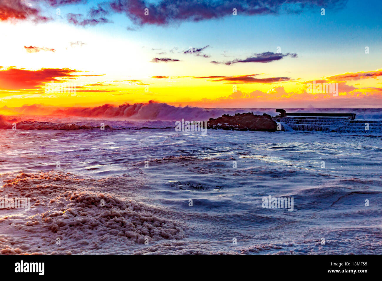 sea tempest in Bajamar municipality (Tenerife island) Spain Stock Photo ...