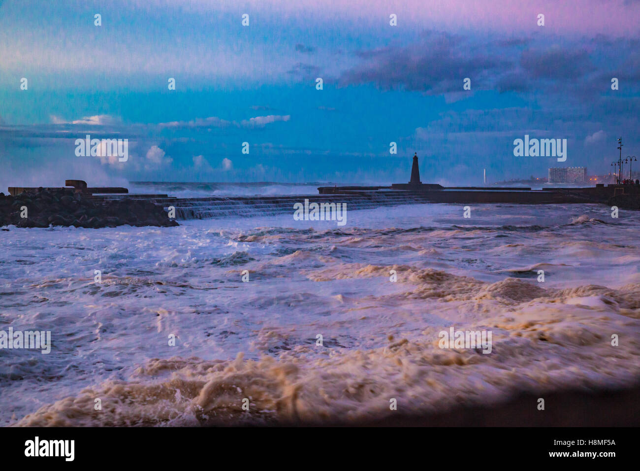 sea tempest in Bajamar municipality (Tenerife island) Spain Stock Photo ...