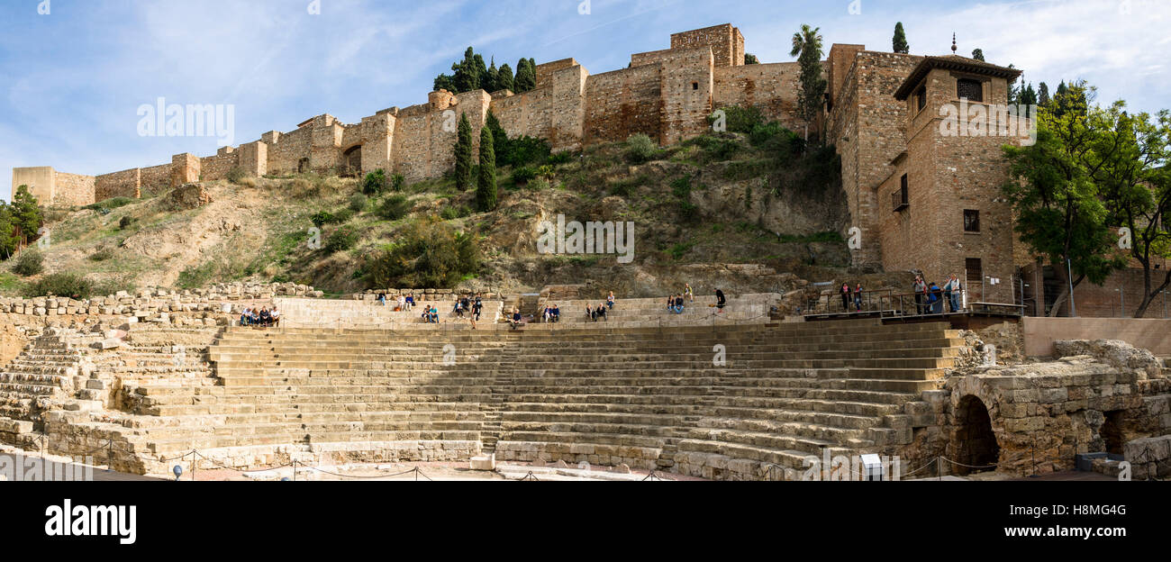Malaga Spain. Malaga Alcazaba. Ancient Roman amphitheater with Alcazaba ...