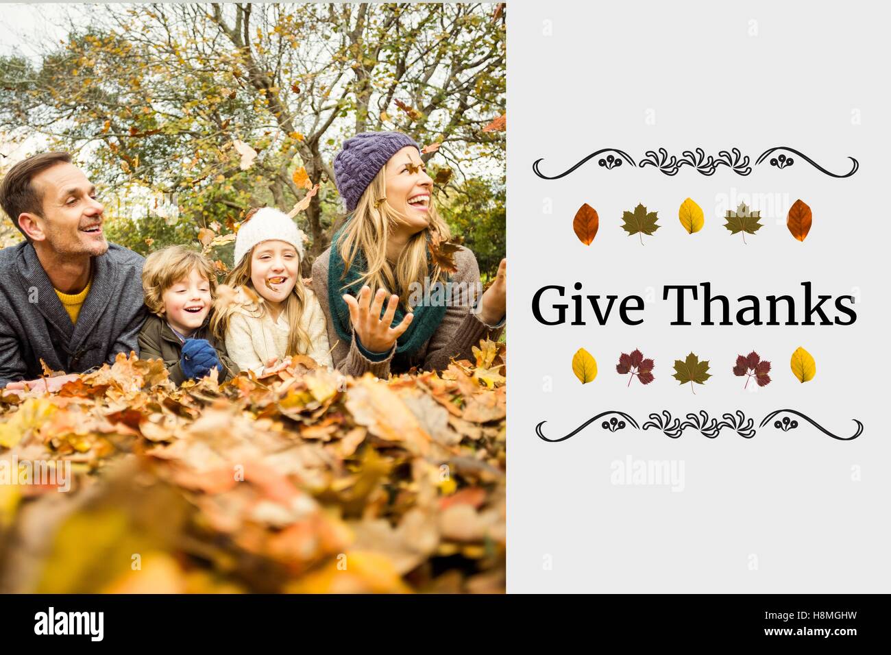 Happy Family and Thanksgiving Message Stock Photo - Alamy