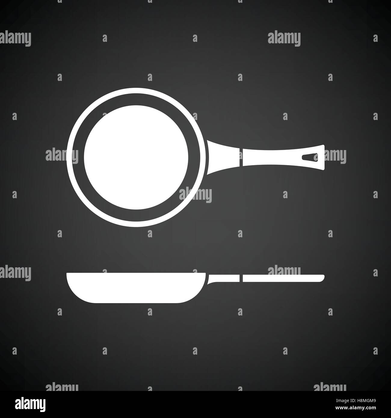 Kitchen pan icon. Black background with white. Vector illustration ...