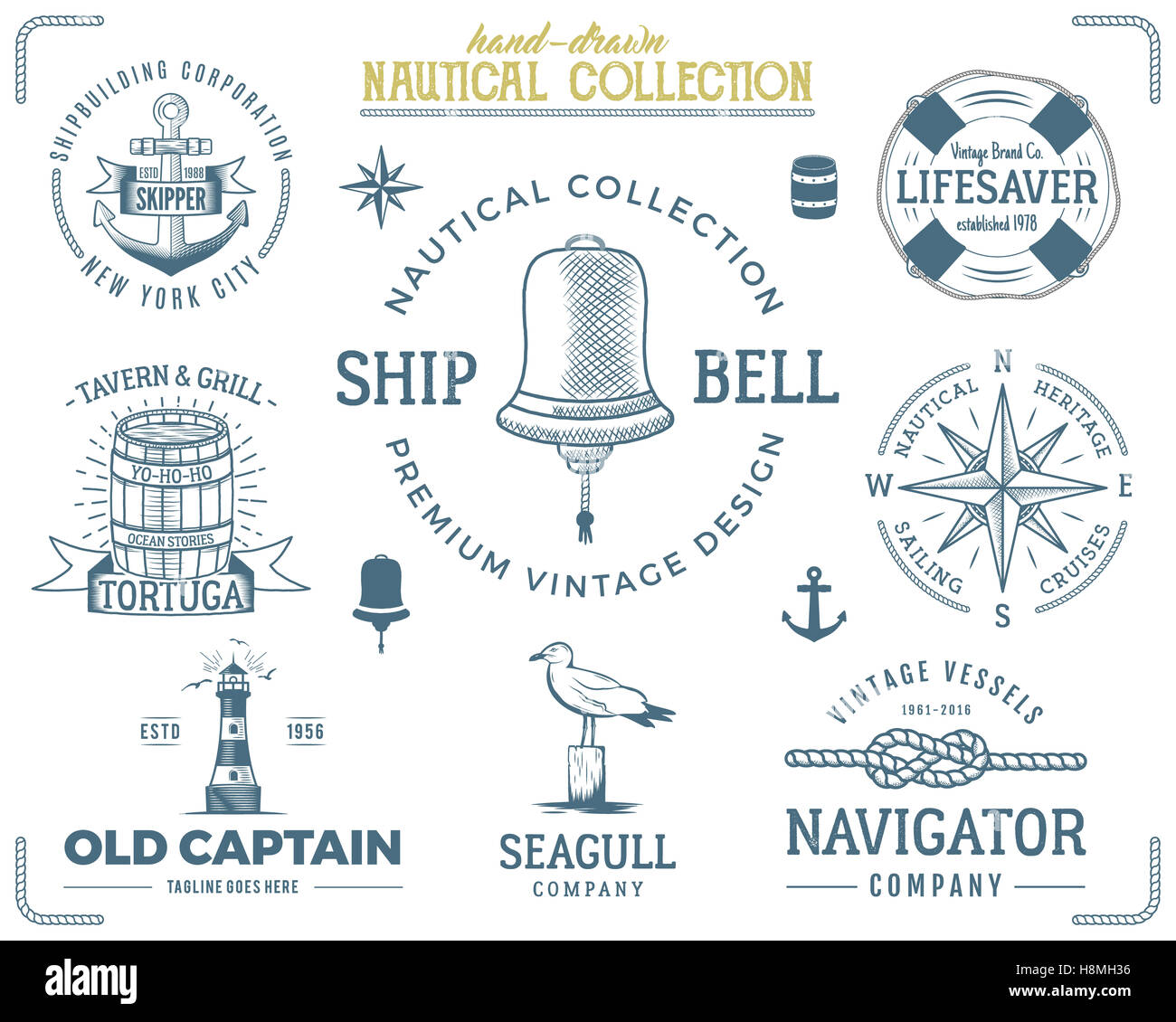 Vintage nautical stamps set. Old ship retro style. Sailing labels ...