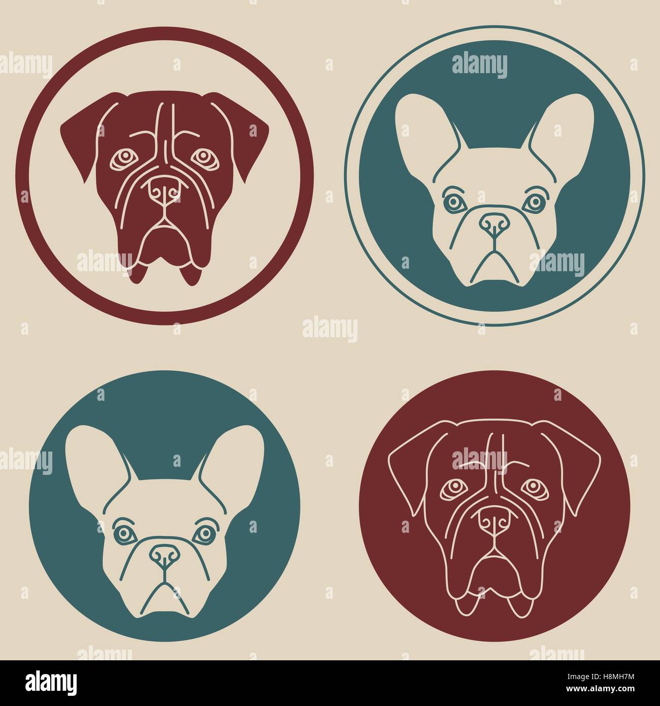Set of round labels with dog heads in retro colors Stock Vector Image ...