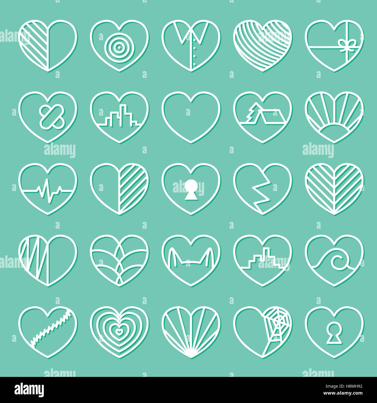 Heart icons set on teal background Stock Vector Image & Art - Alamy
