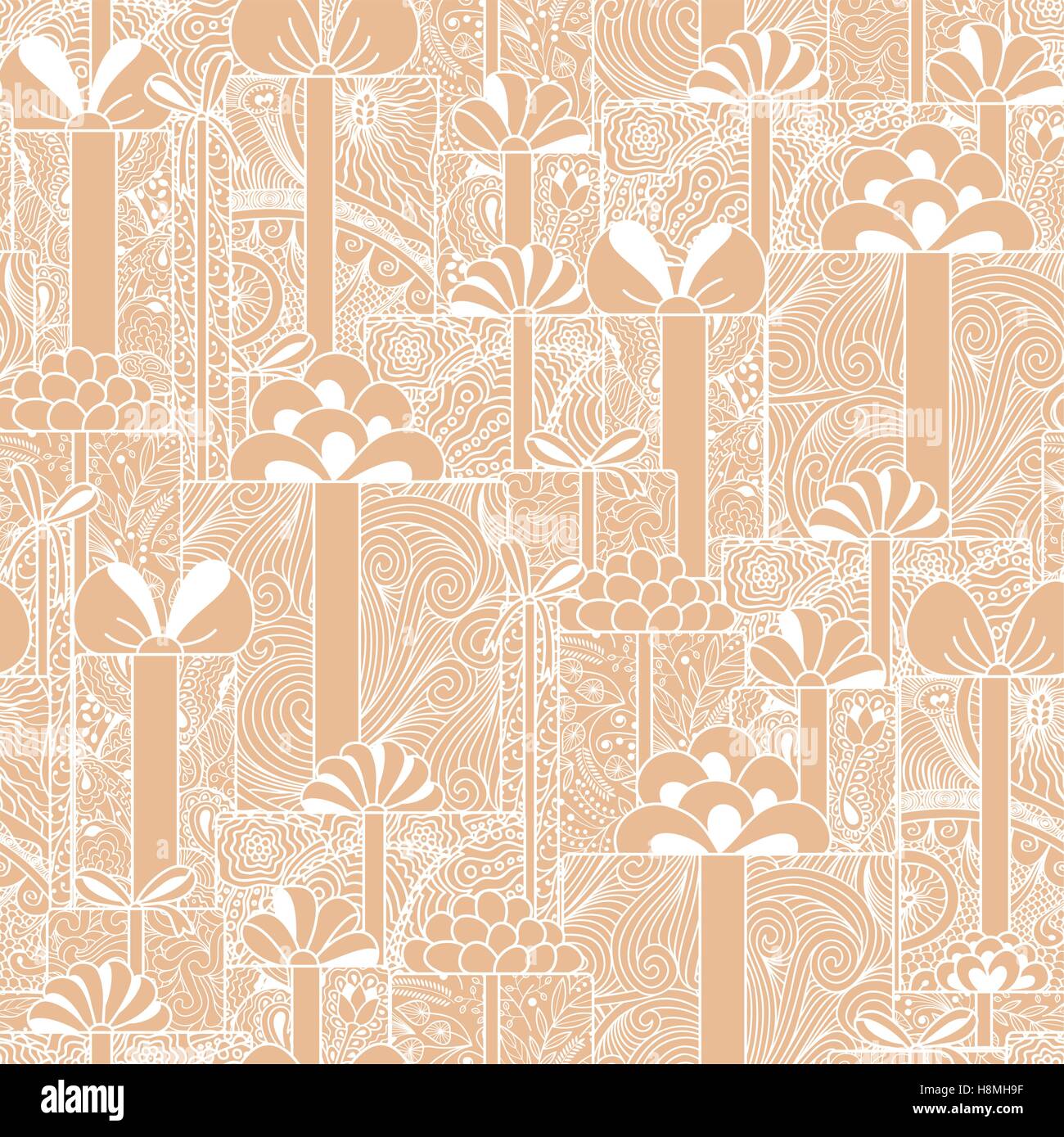Seamless gift boxes pattern on beige background Stock Vector Image ...
