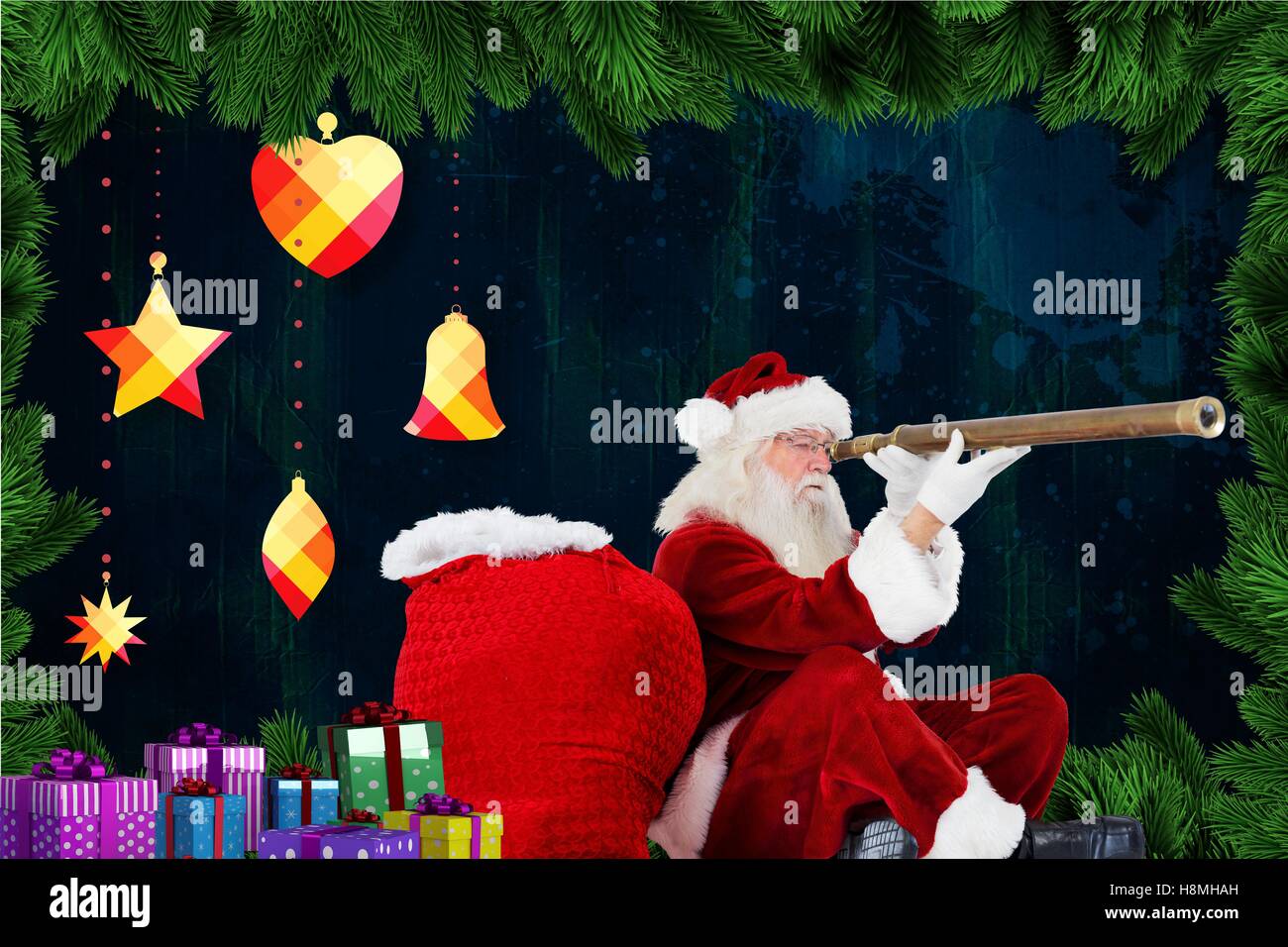 Santa claus looking through binoculars Stock Photo - Alamy