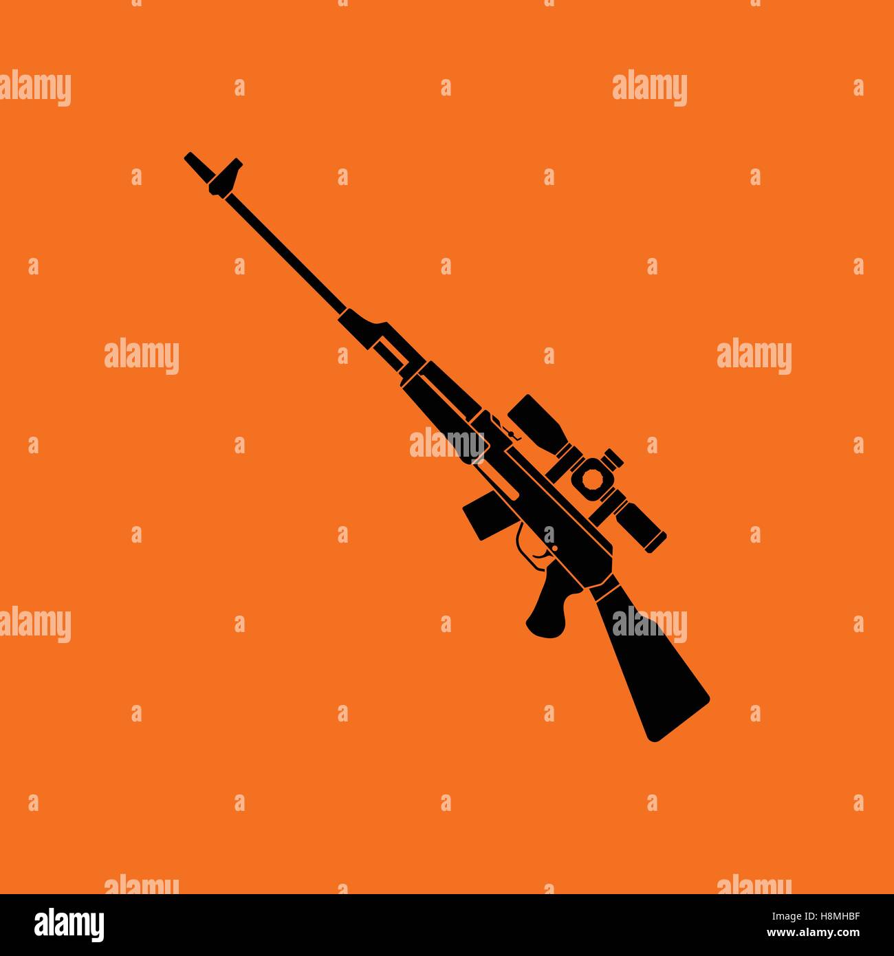 Sniper rifle icon. Orange background with black. Vector illustration ...