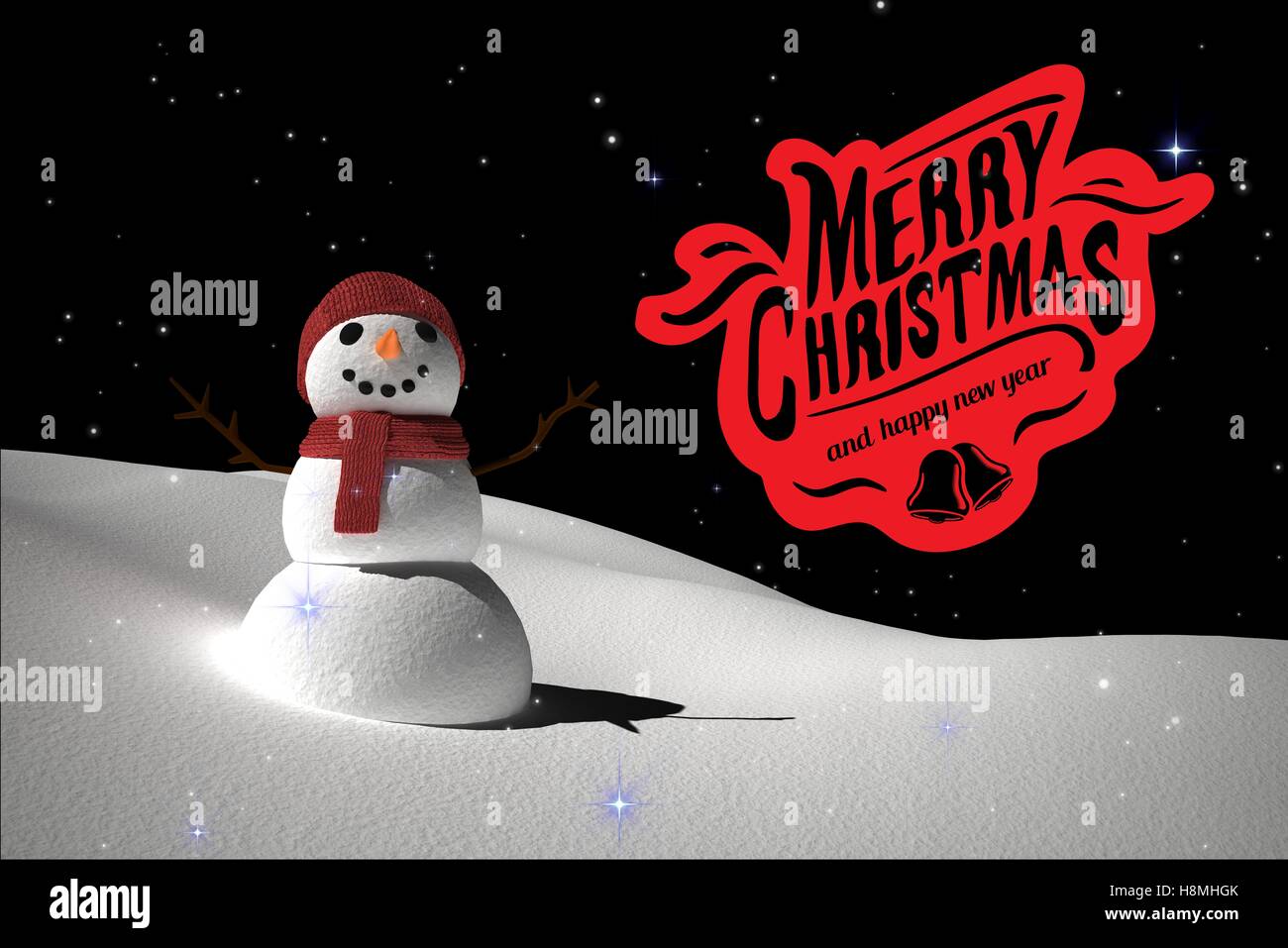 Snowman and Christmas Message on Snowy Background Design Stock Photo ...