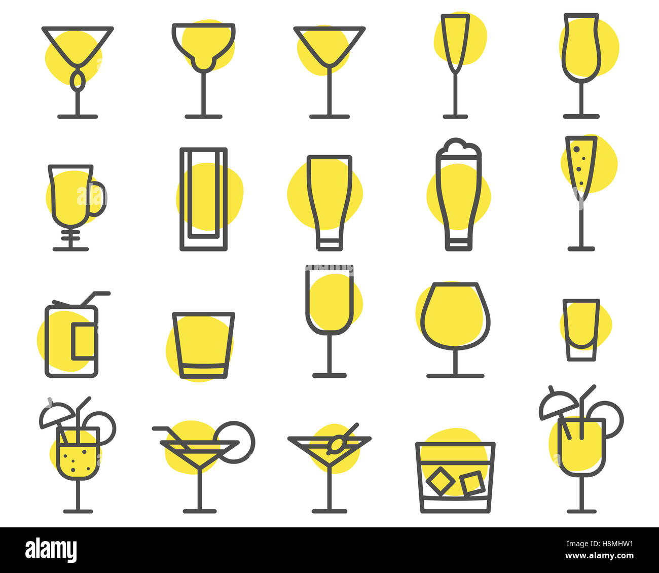 Beverage icons set. Cocktail, drinks outline symbols. Beer, wine ...