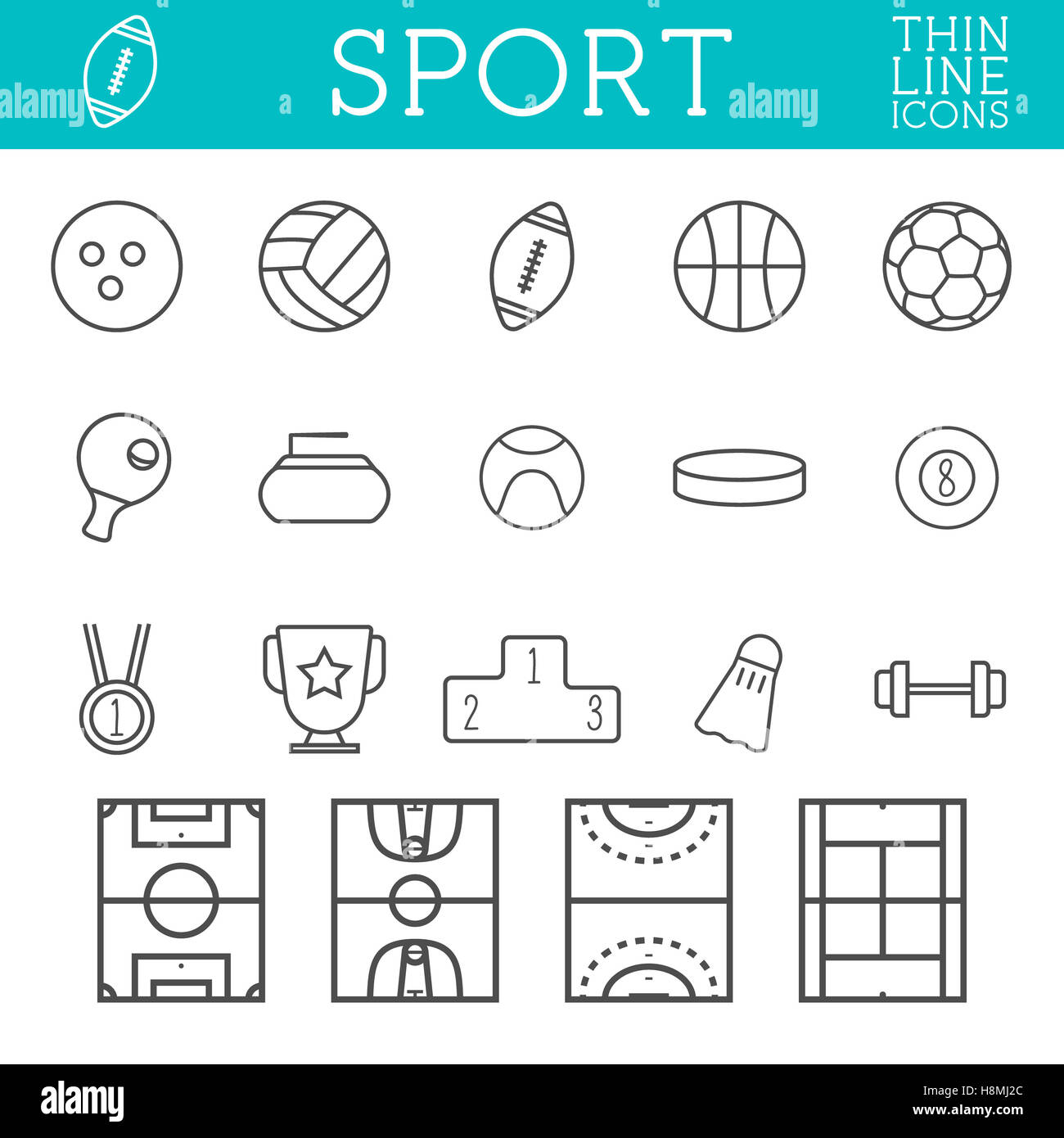 Sport outline icons, trendy thin line design, isolate on white ...