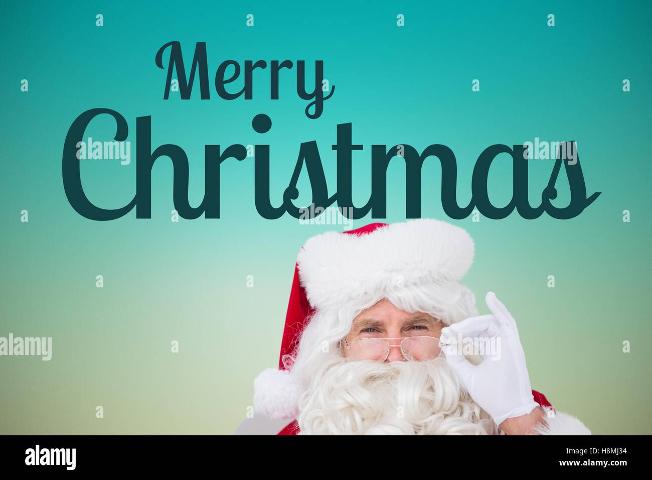 Santa and Christmas Message on Blue Background Design Stock Photo - Alamy