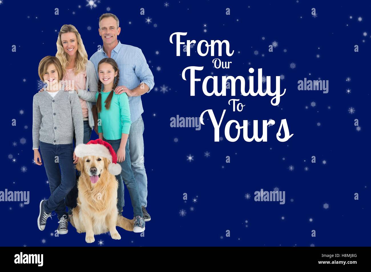 Happy Family and Message on Blue Background Design Stock Photo - Alamy