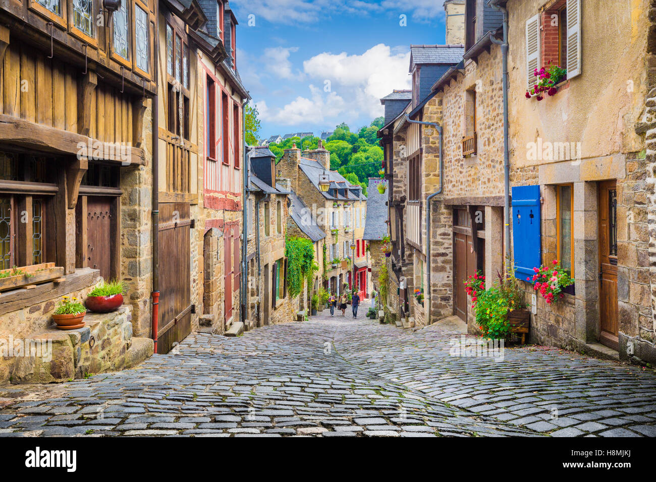 Beautiful view of scenic narrow alley with historic traditional houses ...