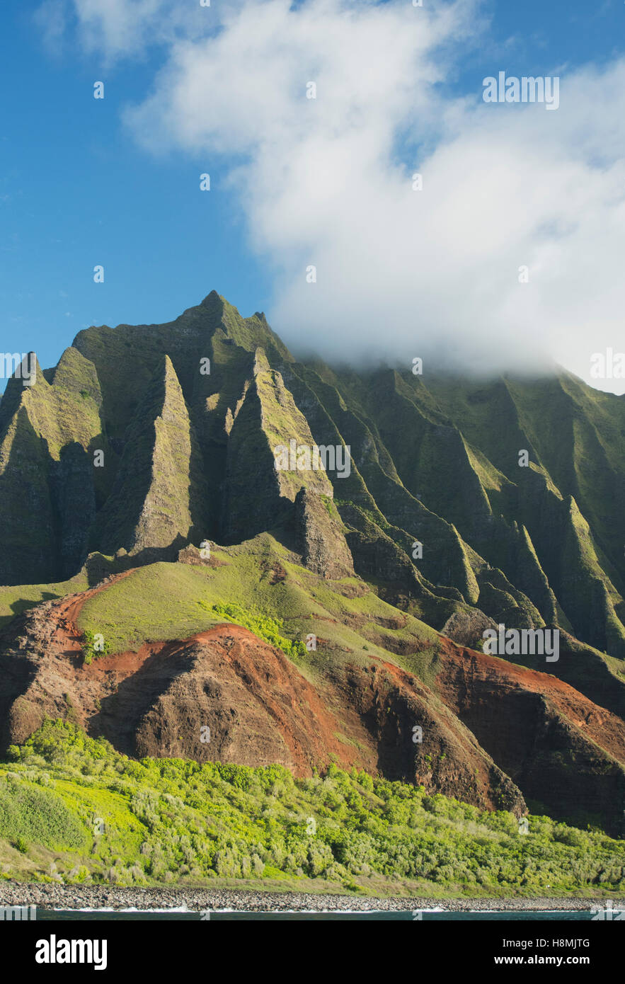 Fluted cliffs, Kalalau Valley, Na Pali Coast, Kaua'i, Hawaii Stock ...