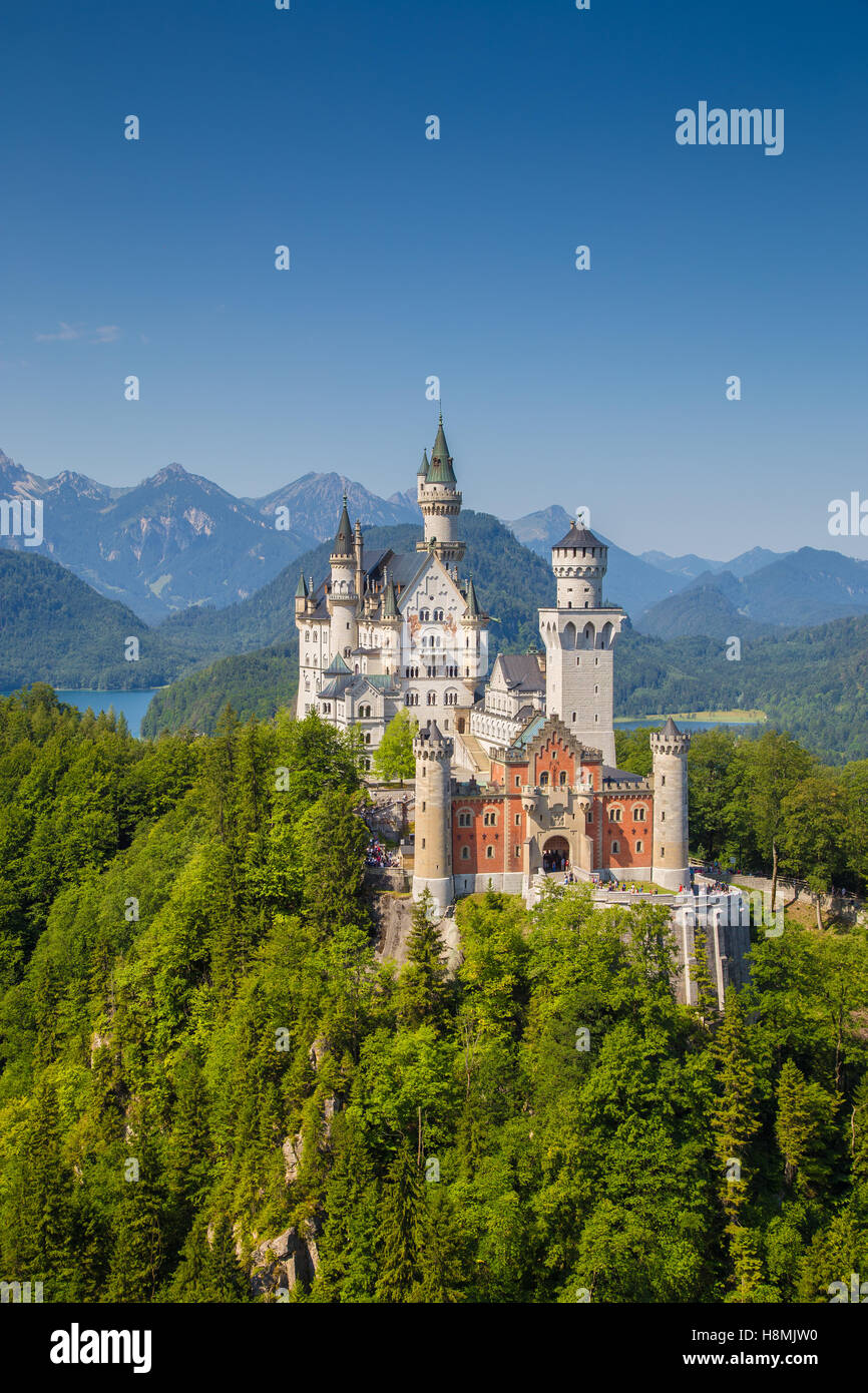 Classic view of world-famous Neuschwanstein Castle, one of Europe's ...