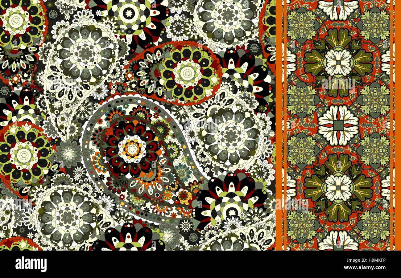 Set of seamless pattern based on traditional Asian elements Paisley and ...