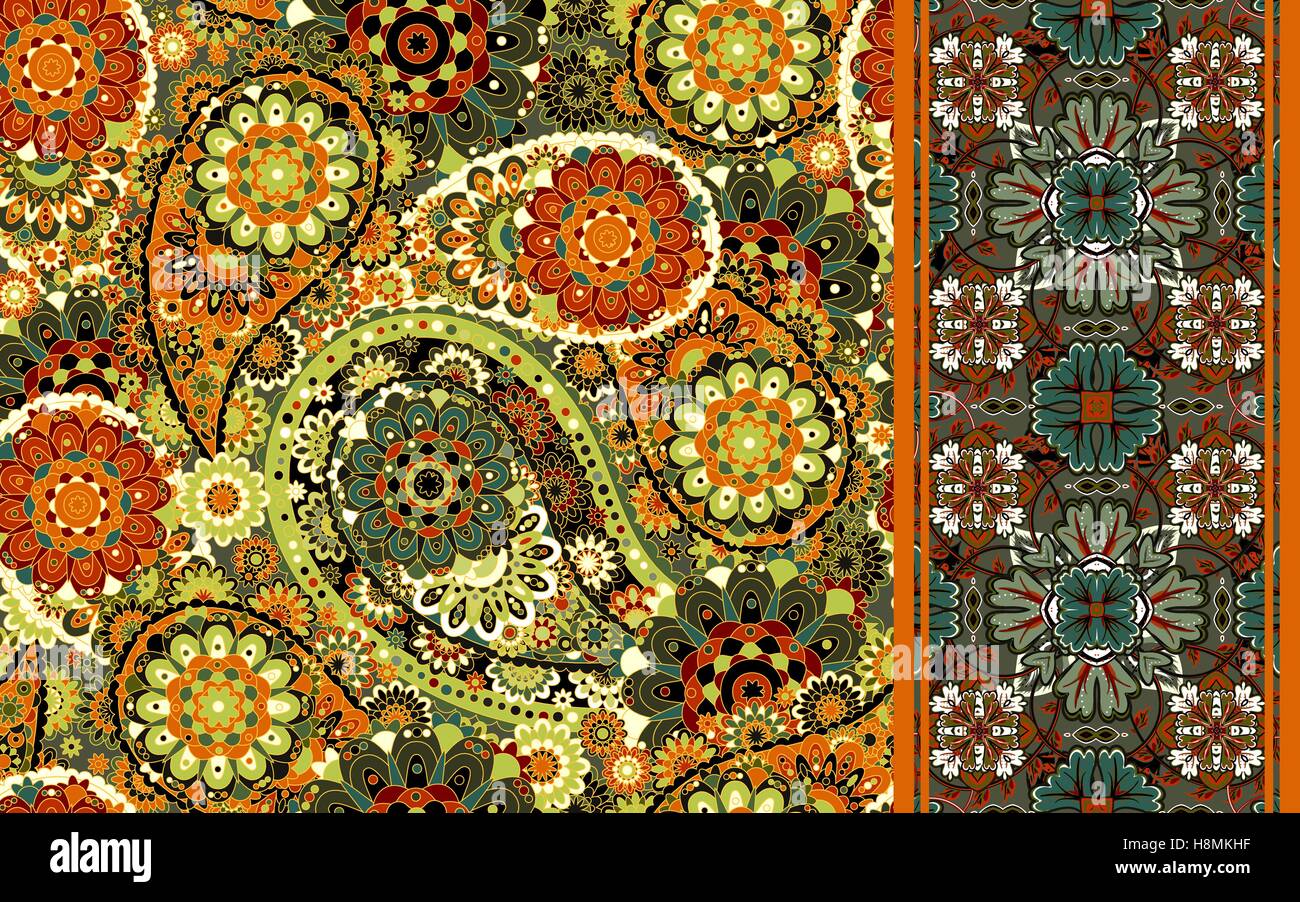 Set of seamless pattern based on traditional Asian elements Paisley and ...