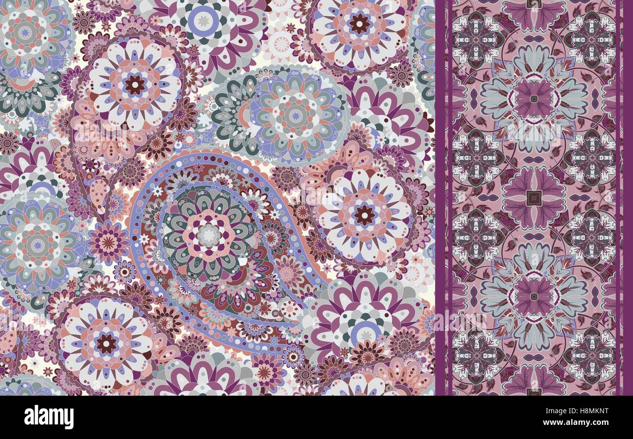 Set of colorful paisley seamless pattern and stripped. Vintage paisley ...