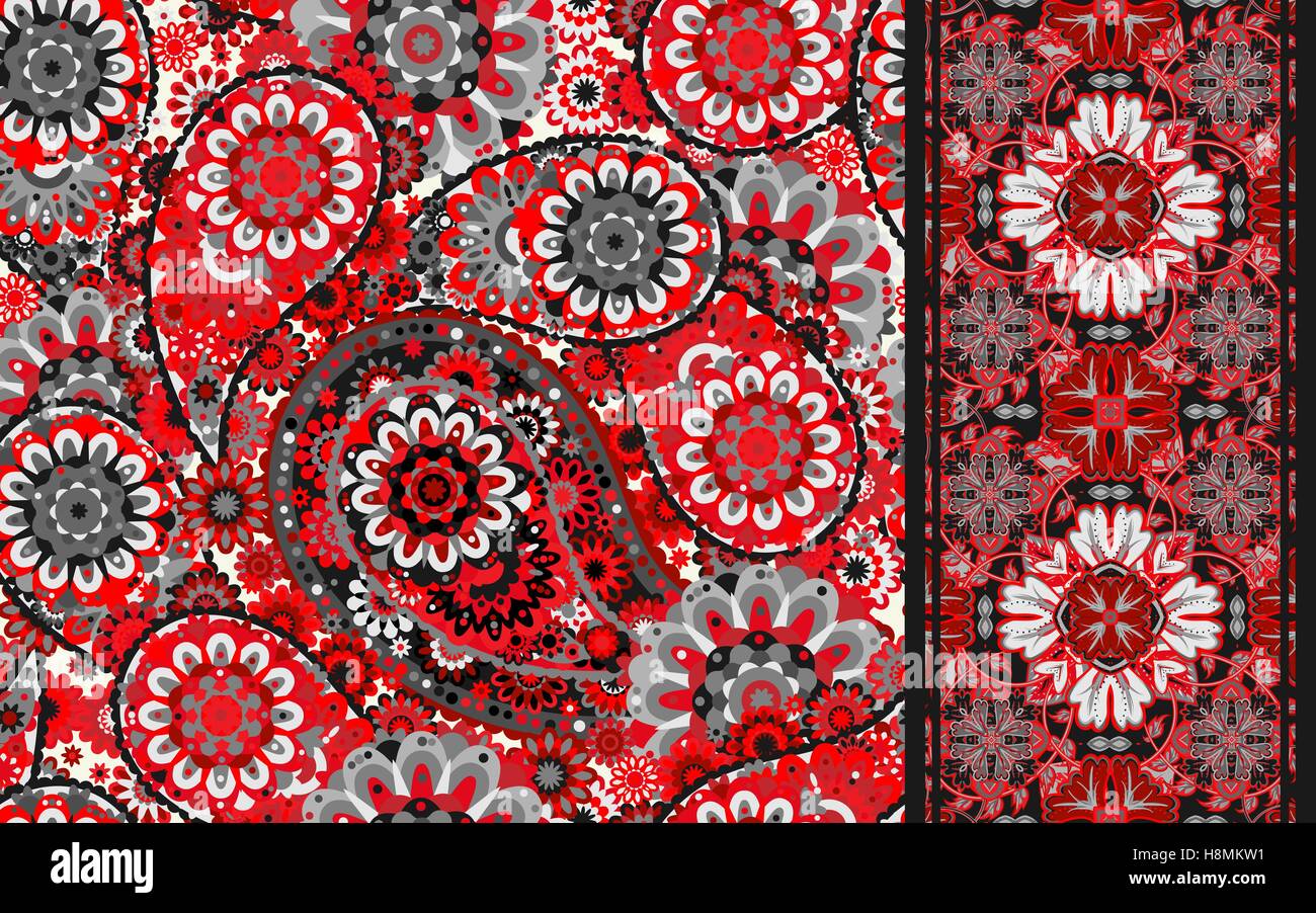Set of colorful paisley seamless pattern and stripped. Vintage paisley ...