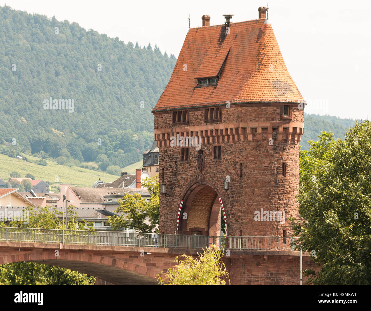 Bridge with tower and gatehouse, Main River,Germany Stock Photo - Alamy