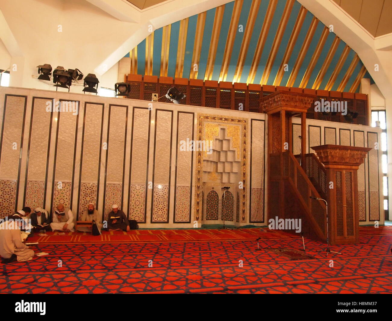 Nice interior of a famous, mighty mosque in Amman, Jordan Stock Photo ...