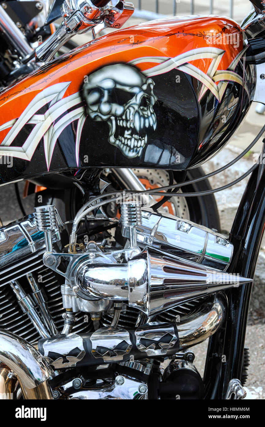 Custom Harley Davidson motorcycle at a bike show in England Stock Photo ...