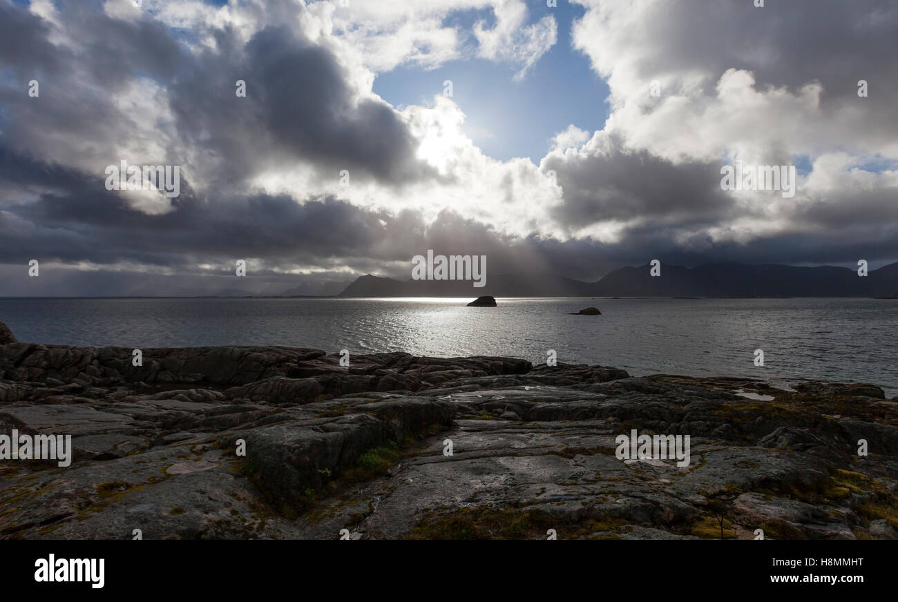 Lofoten Islands weather over Vestvagoy from from Rorvik on the Henningsvaer road, Lofoten ...