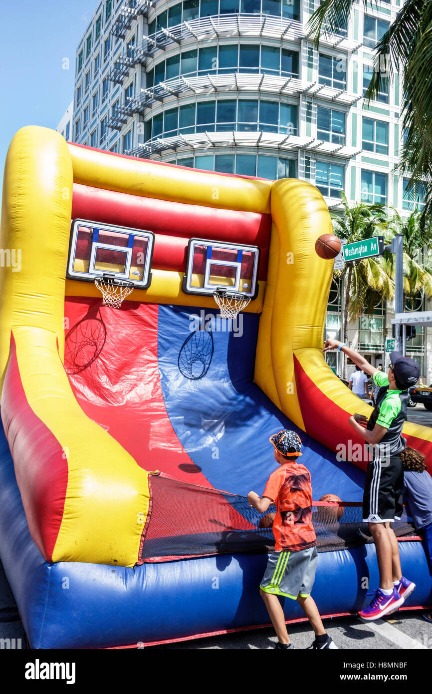 Miami Beach Florida,inflatable basketball court hoop,male boy boys lad ...