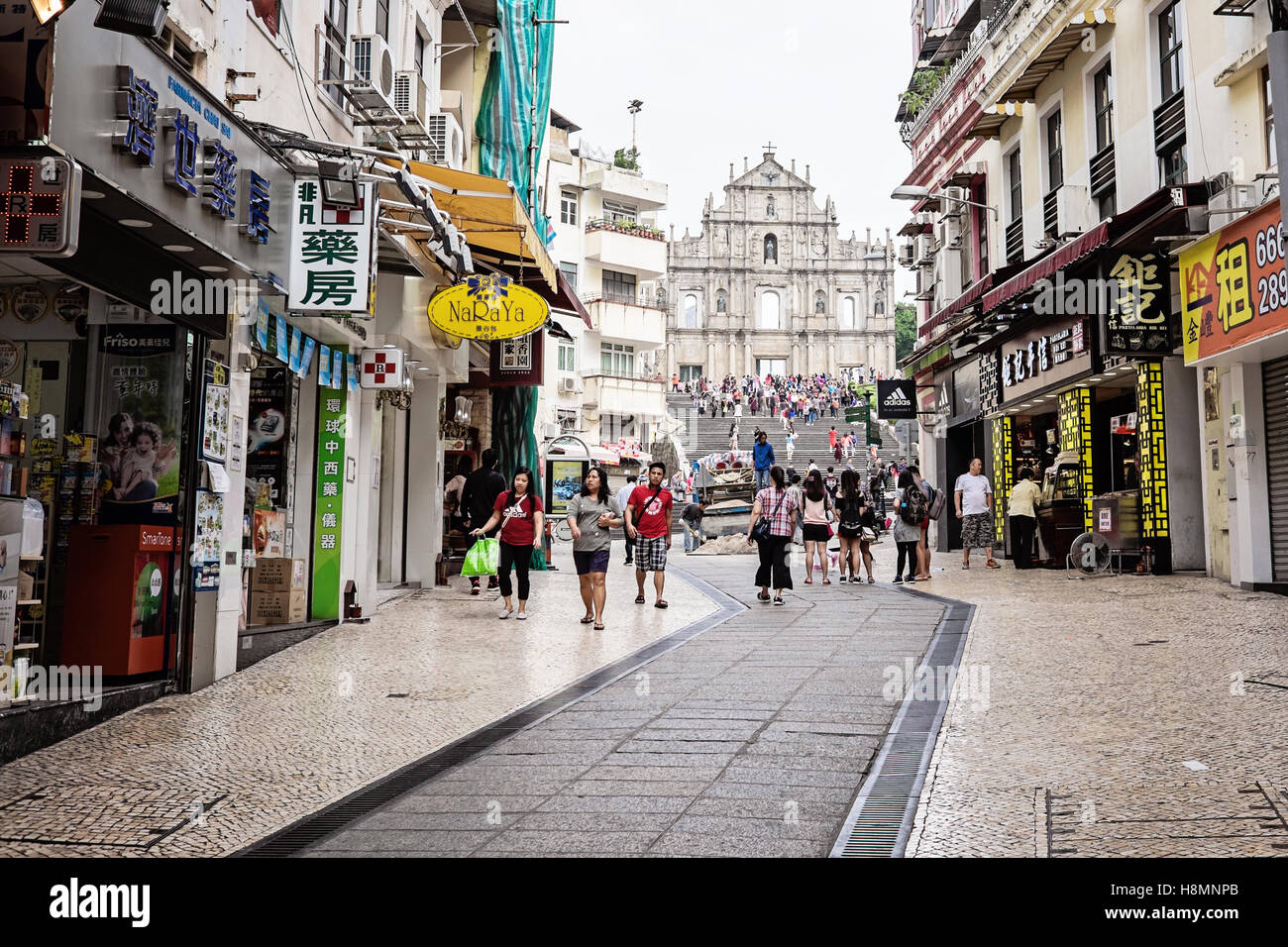 View of street leading up to ruins of St. Paul's, Macao, Macau, China ...